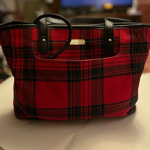Chaps | Bags | Chaps Red Green And Black Checked Tote With Black ...